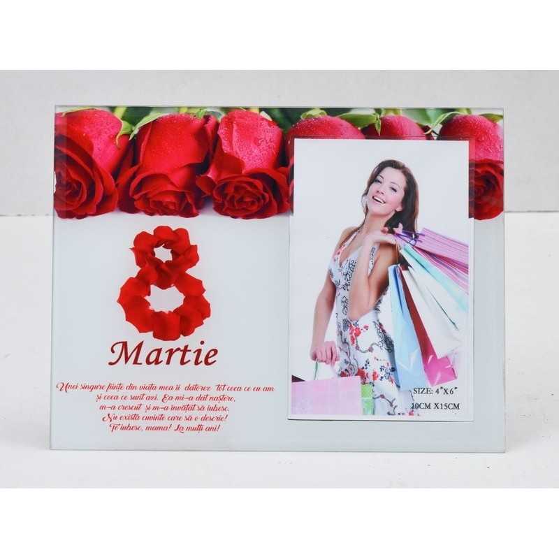 H028-Rama foto sticla 8 martie cu loc pentru insertie foto 22x17cm