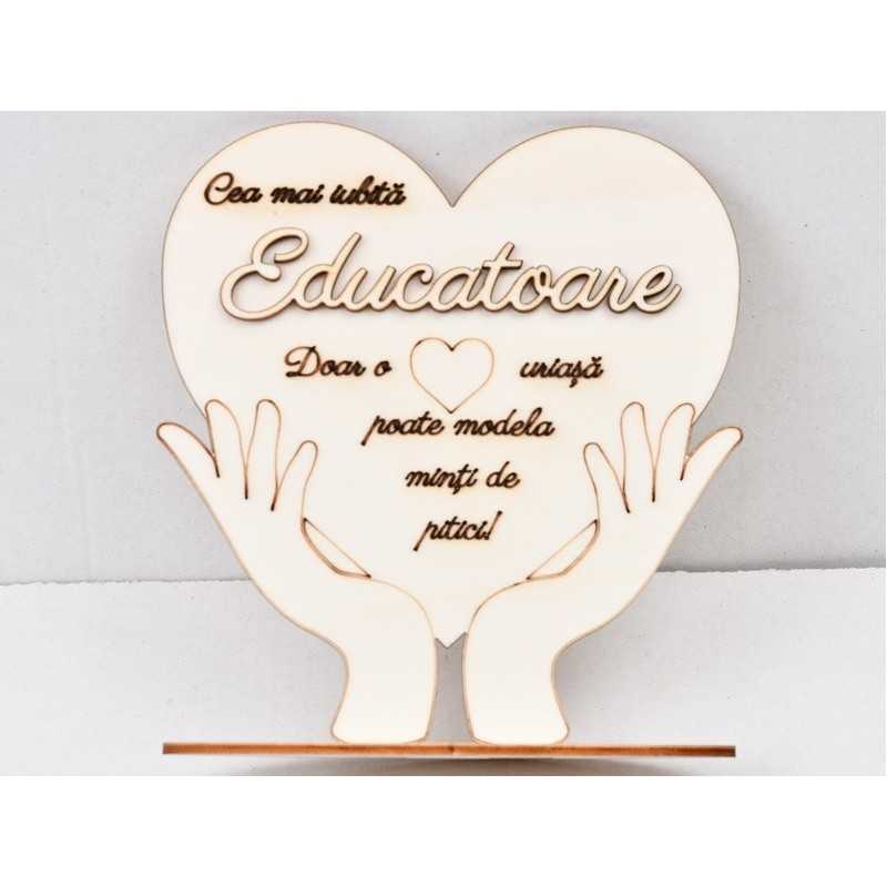 L578-Decoratiune cu inima , maini si suport "Cea mai iubita Educatoare ...