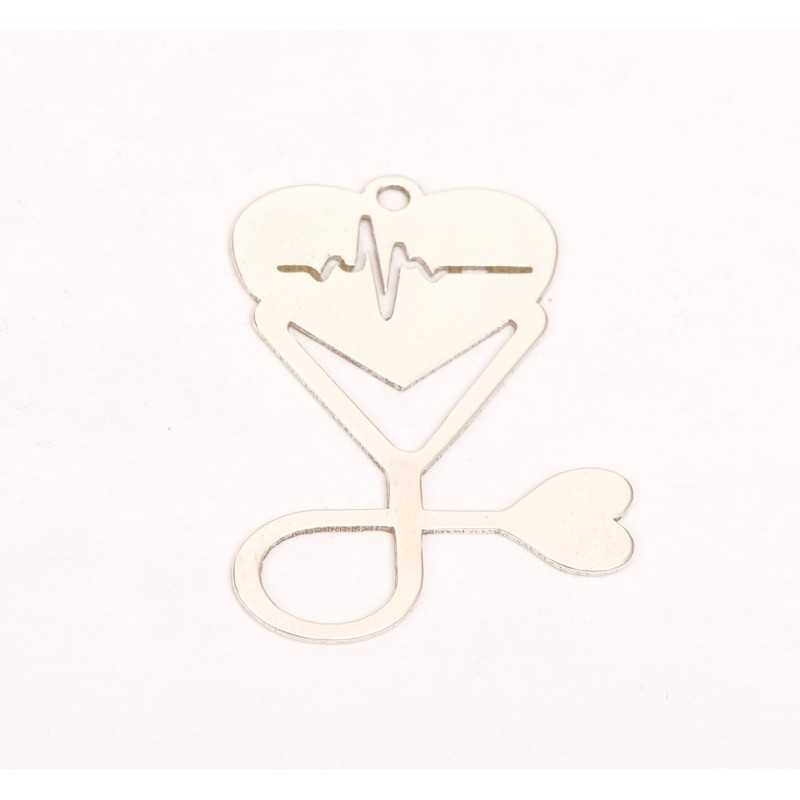 E0073-N-Charm inima puls si stetoscop din argint 925- 25x20mm-0.6mm-1buc